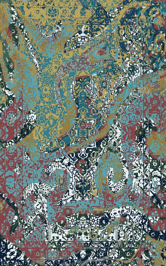 Modern Boho Style Carpet Design Illustration with Distressed and Grunge ...