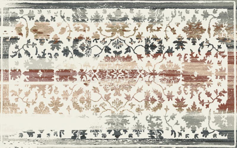 Modern Boho Style Carpet Design Illustration with Distressed and Grunge ...