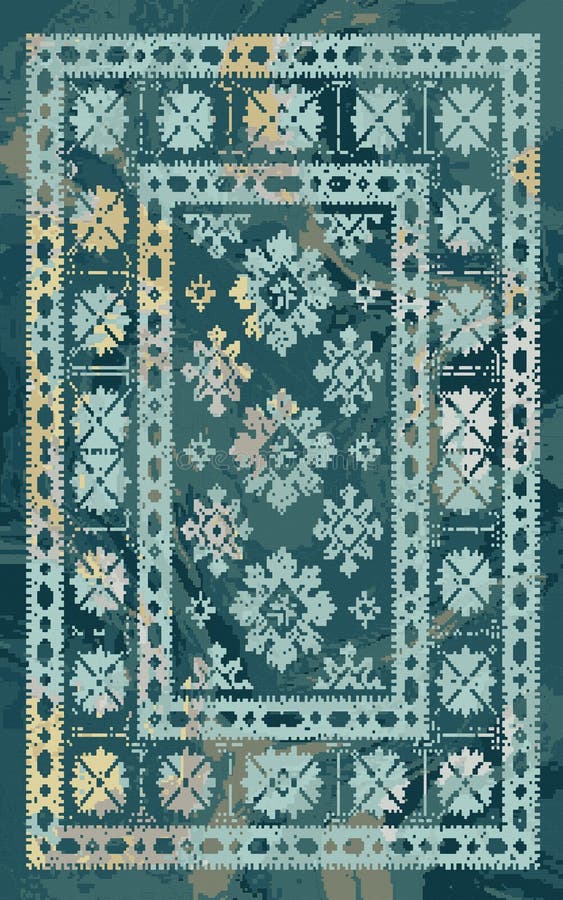 Modern Boho Style Carpet Design Illustration with Distressed and Grunge ...