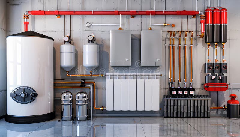 Modern Boiler Room. Equipment for Heating System Stock Photo - Image of ...