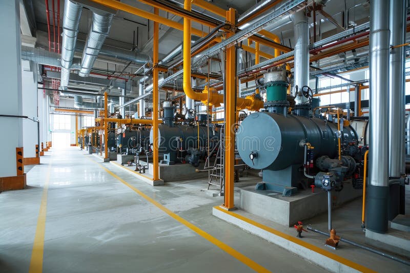 Modern Boiler Room with Gas Boilers, Industrial Heating Stock ...