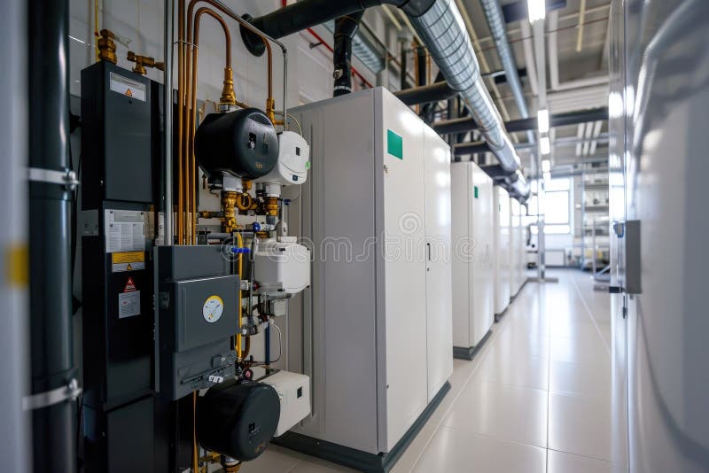 Modern Boiler Room with Gas Boilers, Industrial Heating Stock ...