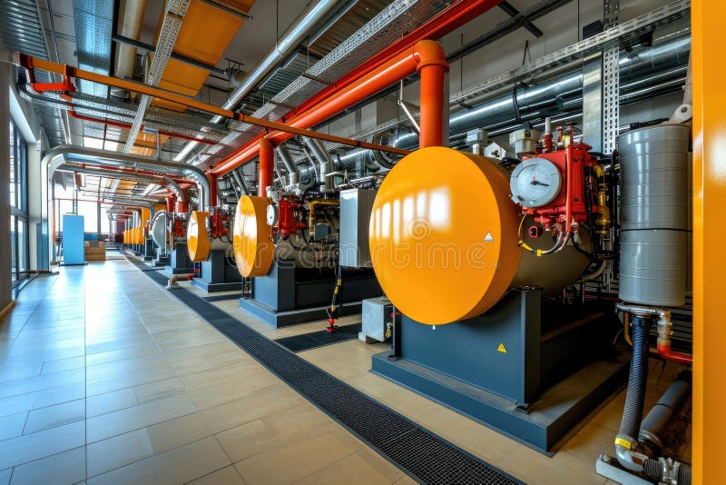 Modern Boiler Room with Gas Boilers, Industrial Heating Stock ...