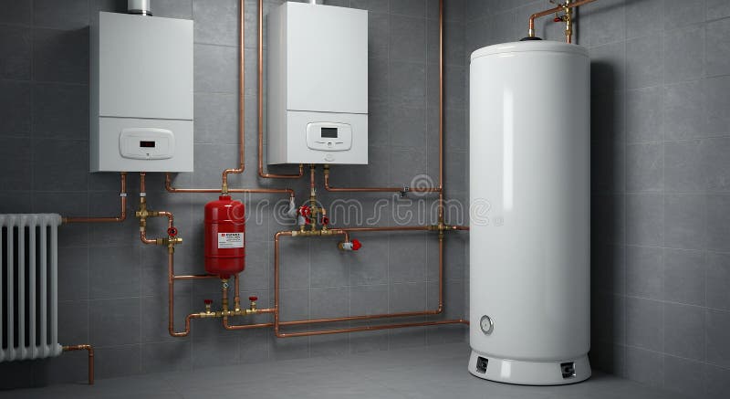 Boiler System Installation a Modern Heating System with Pipes, Tank ...