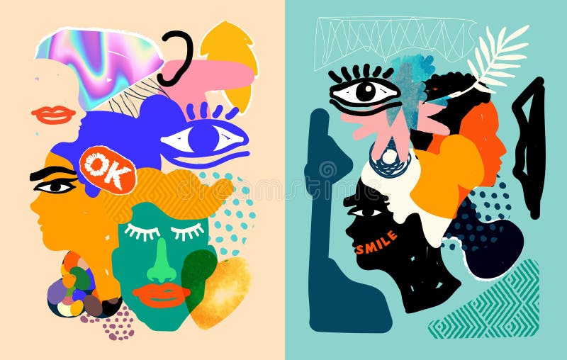Modern Bold People Faces Abstract Collage Stock Vector - Illustration ...