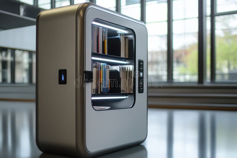 A Modern Book Vending Machine Displaying Various Books in a Sleek ...