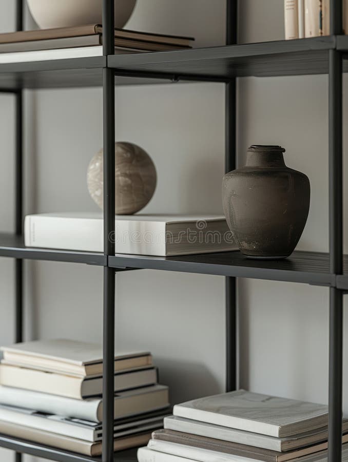 Modern Bookshelf Books Pottery Featuring Minimalist Decor Stock Photos ...