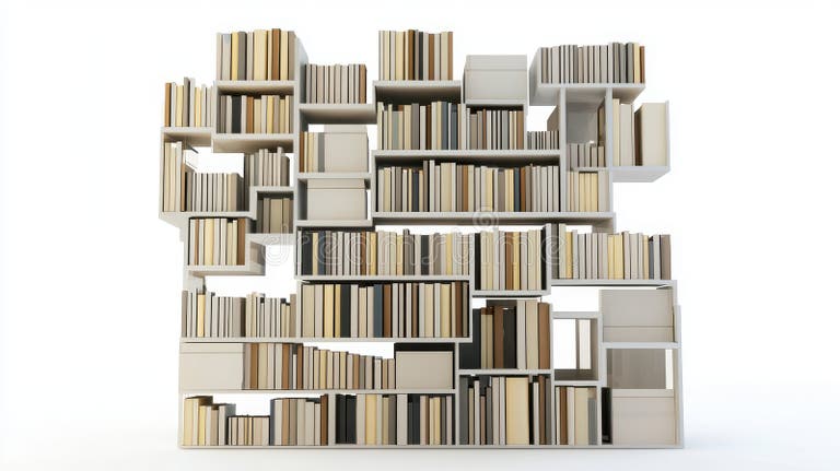 Modern Bookshelf Displaying Various Textures and Colors of Books Stock ...