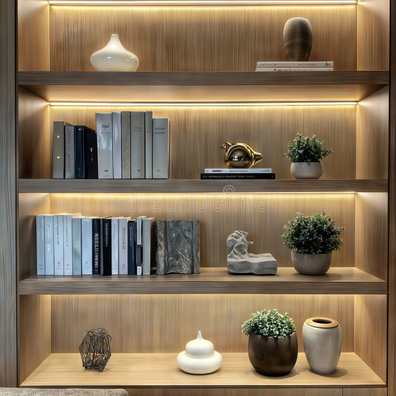 Stylish Shelving: Modern Bookshelf with LED Lighting, Generative Ai ...