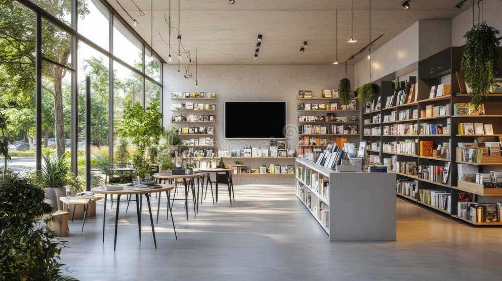 A Modern Bookstore is Characterized by Its Sleek Interior, Which ...