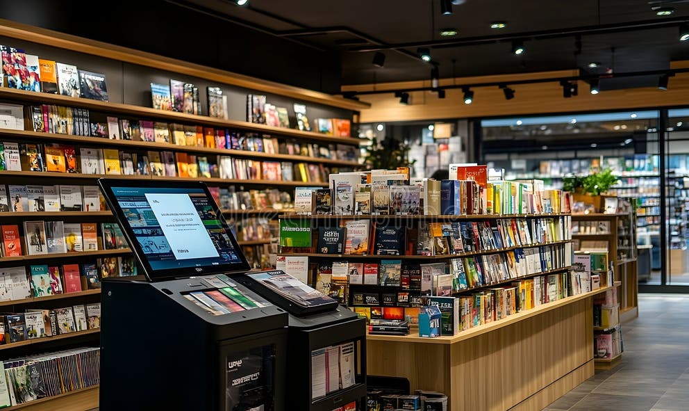 Modern Bookstore Interior stock illustration. Illustration of shopping ...