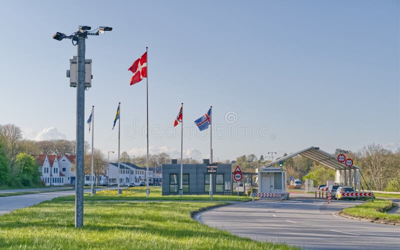 Modern Border Checkpoint with Flags and Security Features Stock Image ...