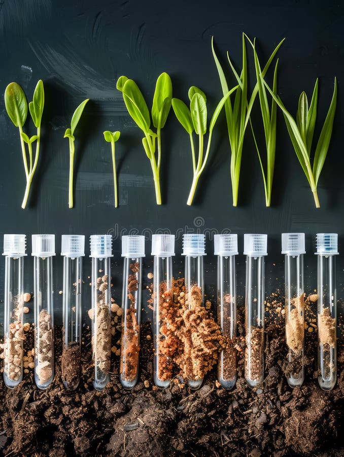 Modern Botanical Experiment Display with Plant Stages and Test Tubes on ...
