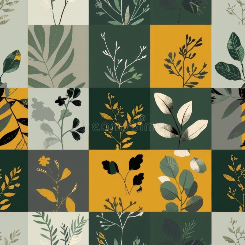 Modern Botanical Patchwork: Trendy Abstract Plant Patterns Stock Image ...