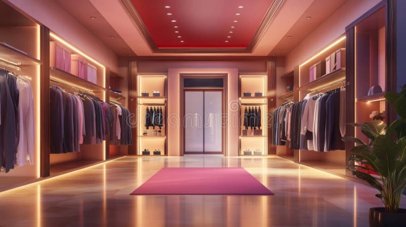 Modern Boutique Store Interior with Pink Carpet and Warm Lighting Stock ...