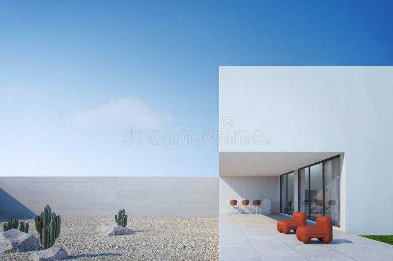 Modern Box House Exterior with Blue Sky Stock Illustration ...