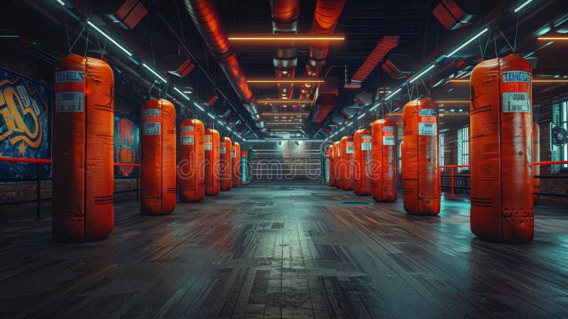 Modern Boxing Gym with Punching Bags - Generative AI Stock Illustration ...