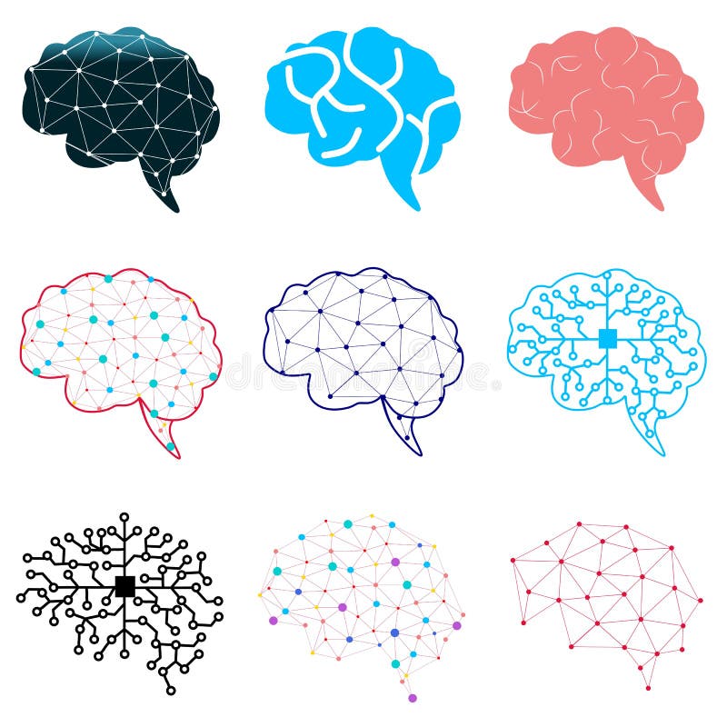 Modern Brain Link Connected Point Logo Vector. Digital Human Brain ...