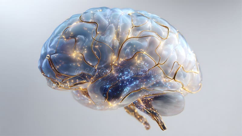 Modern Brain Visualization with Intricate Details and Glowing Elements, Representing Advanced ...