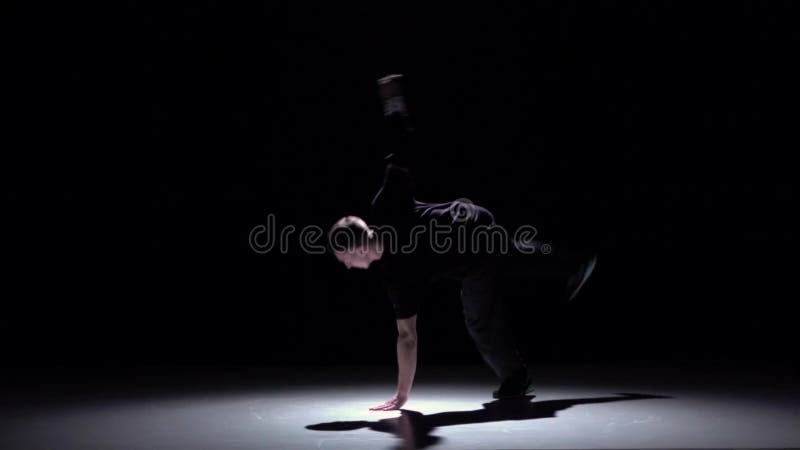Modern Breakdance Man Jumping on One Hand Dancing, Black, Shadow, Slow ...