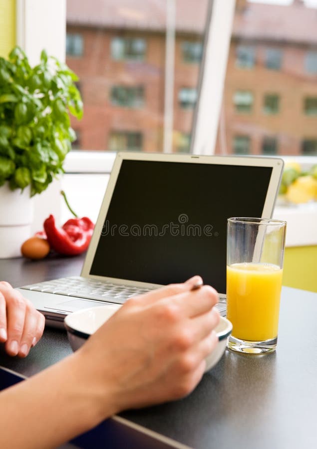 Modern Breakfast stock photo. Image of computer, apartment - 3195026