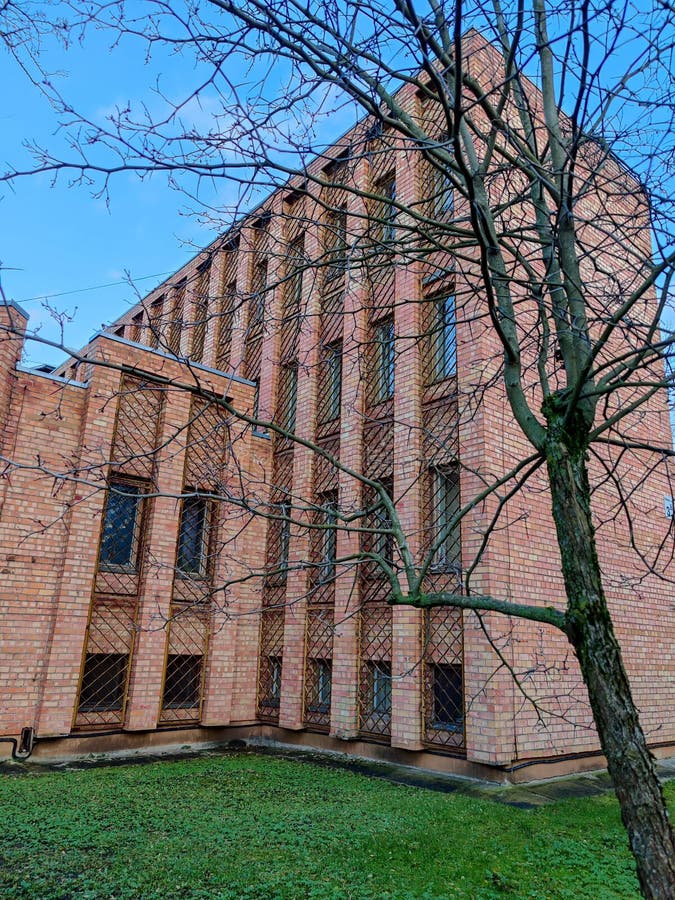Modern Brick Building. Grunge Urban House with Bars on the Windows ...