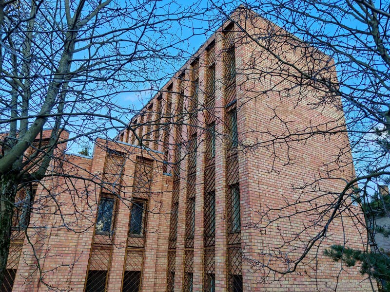 Modern Brick Building. Grunge Urban House with Bars on the Windows ...