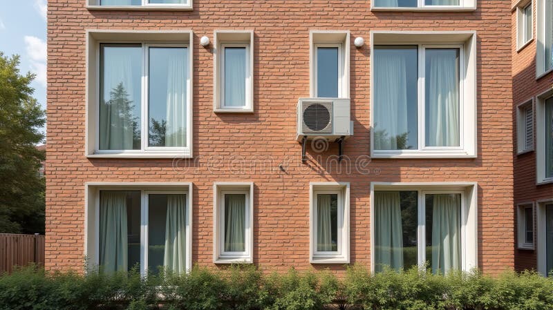 Modern Brick Building with Multiple Windows and AC Unit, Ai Stock ...