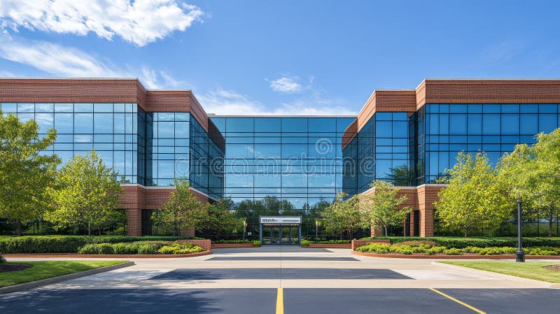 Modern Brick and Glass Office Building Exterior Stock Illustration ...