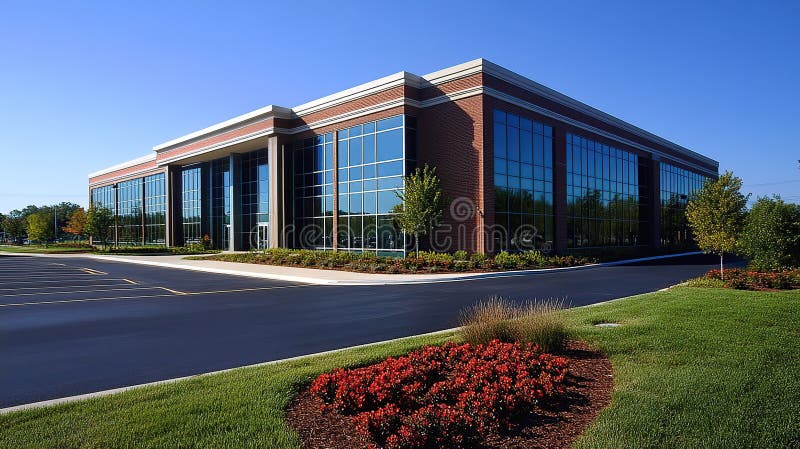 Modern Brick Office Building with Ample Parking and Landscaping on a ...