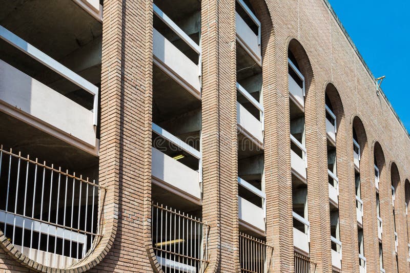 Modern Brick Parking Garage Stock Image - Image of window, construction ...