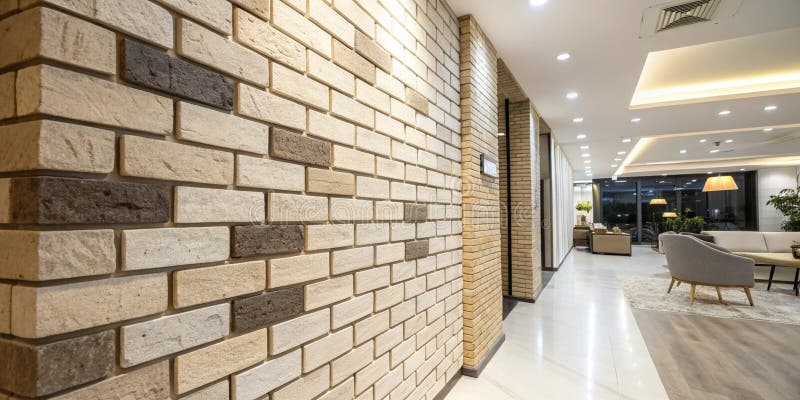Modern brick wall interior stock photo. Image of accents - 373063466
