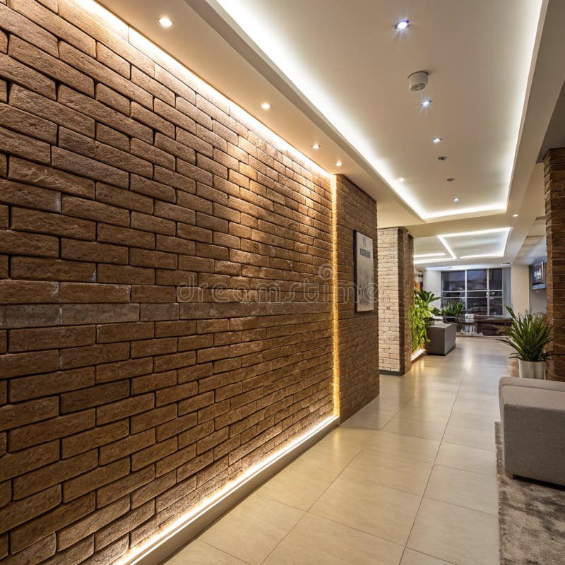 Modern brick wall interior stock image. Image of cozy - 373091843