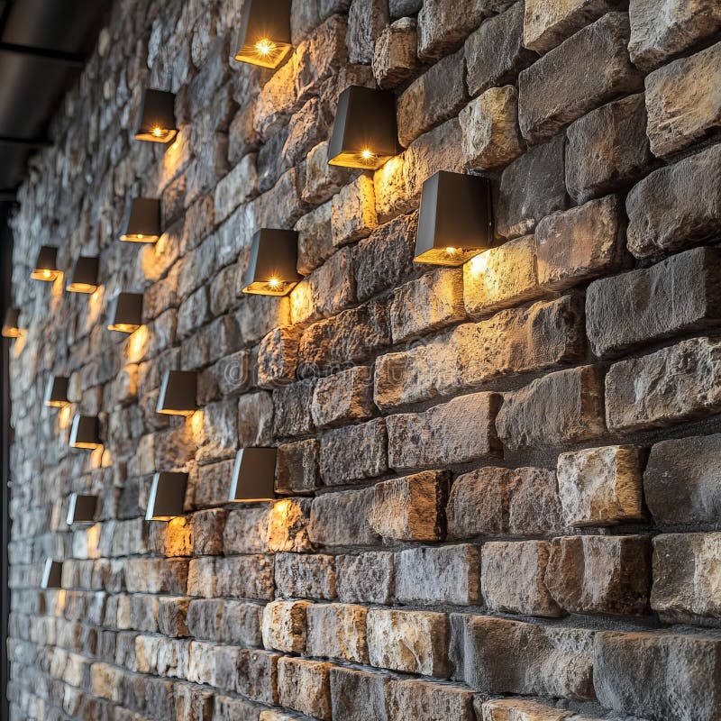 Modern Brick Wall with LED Lights. 3d Render. Vintage Style Stock ...