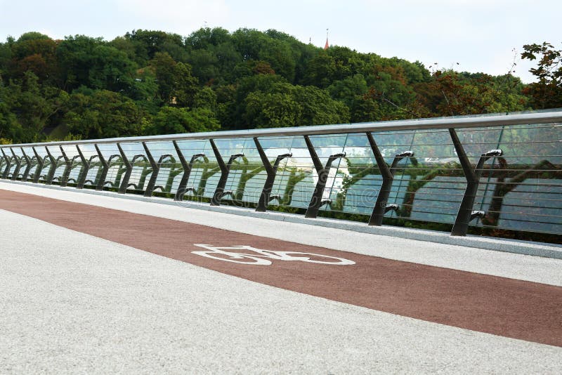 Modern Bridge with Bike Lane Over River Stock Image - Image of exterior ...