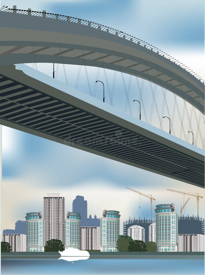 Modern Bridge in City Illustration Stock Vector - Illustration of ...