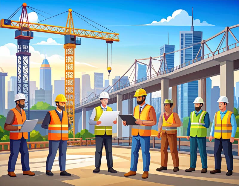 Modern Bridge Construction Crew Stock Illustration - Illustration of ...