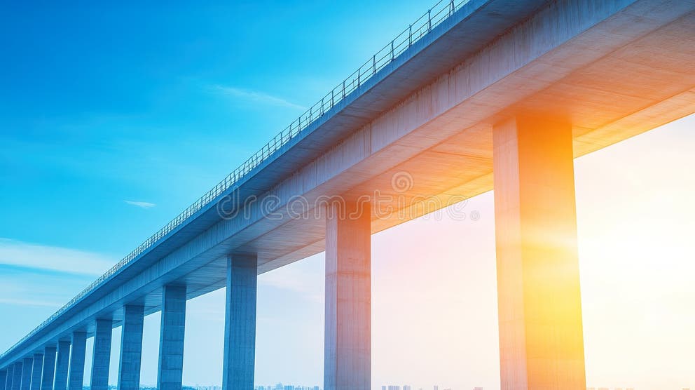 Modern Bridge Construction at Sunset with Perspective View Stock Photo ...