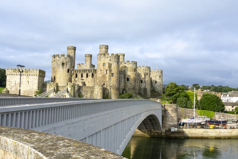 Modern Bridge Leading To Medieval Conwy Castle Stock Image - Image of ...
