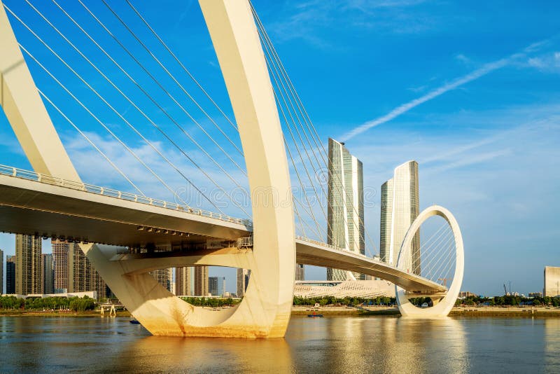 Modern Bridge Located in Nanjing, China Stock Image - Image of cable ...