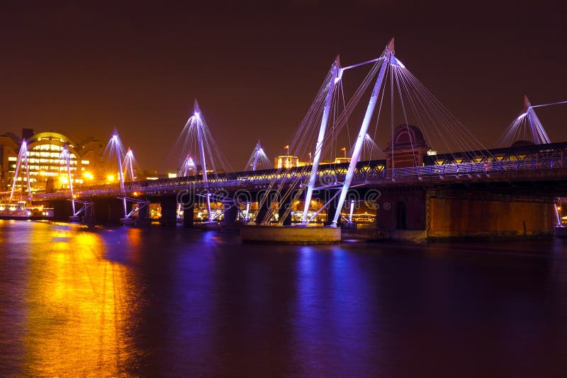 Modern Bridge in London UK at Night Stock Photo - Image of nightlife ...