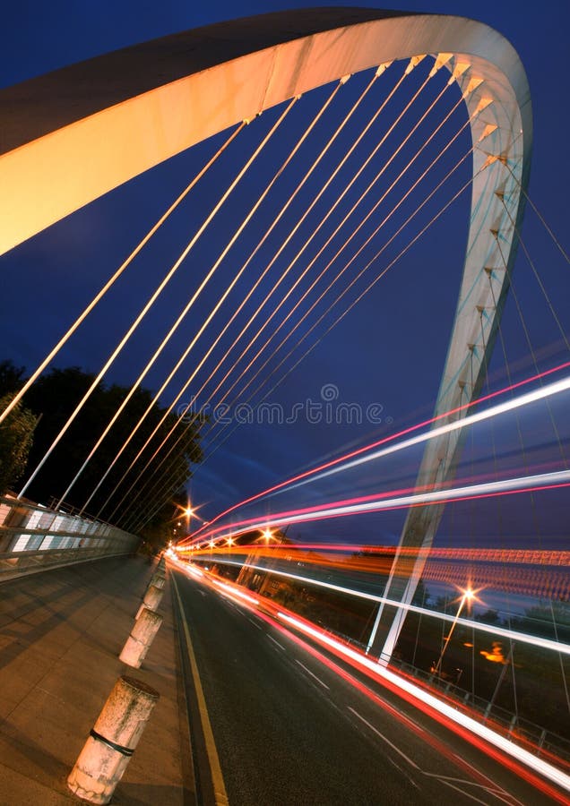 Modern Red Bridge and Barren Tree Stock Photo - Image of poland ...