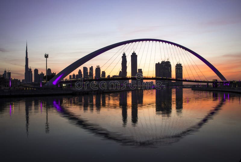 Modern Bridge Over Dubai Waterway Editorial Photo - Image of cityscape ...