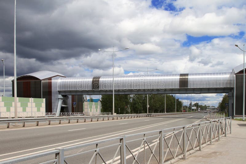 Modern Bridge for Pedestrians. Editorial Photography - Image of cloudy ...