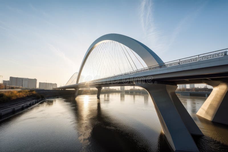 Modern Bridge, with Sleek Lines and Contemporary Design, Crossing River ...