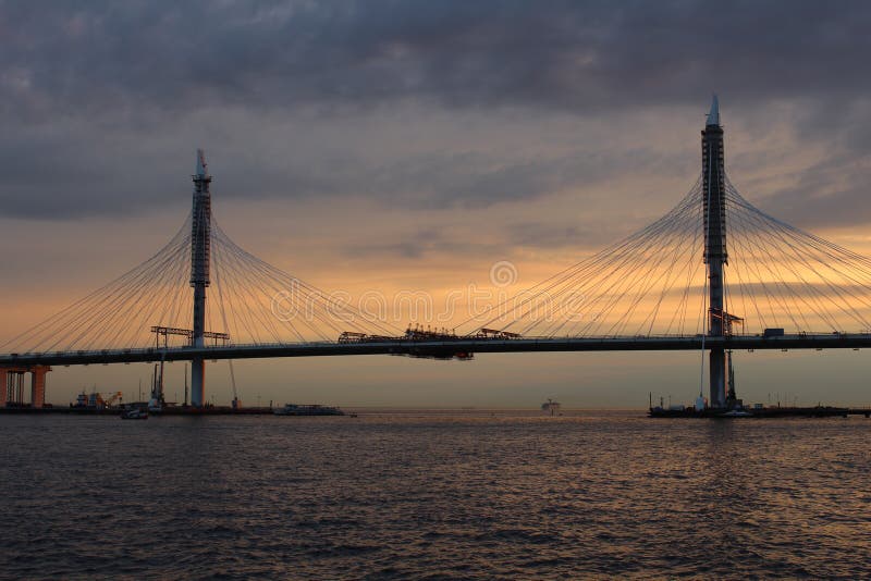 Modern bridge on sunrise stock photo. Image of famous - 76191368