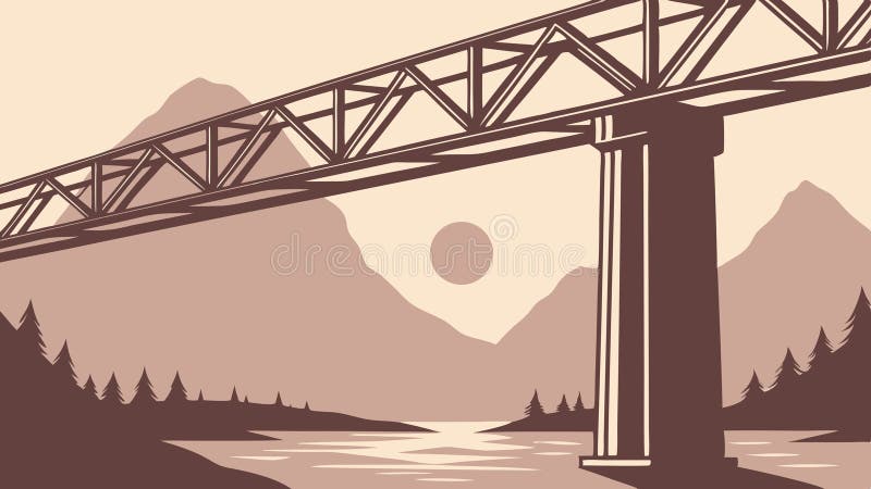 Modern Bridge at Sunset, Urban Connectivity, Vector Design Generative ...