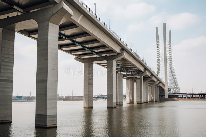 Modern Bridge, with Towering Columns and Sleek Design, Spanning Busy ...
