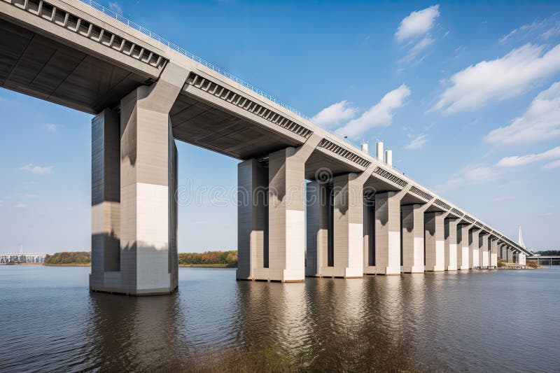 Modern Bridge, with Towering Columns and Sleek Design, Spanning Busy ...