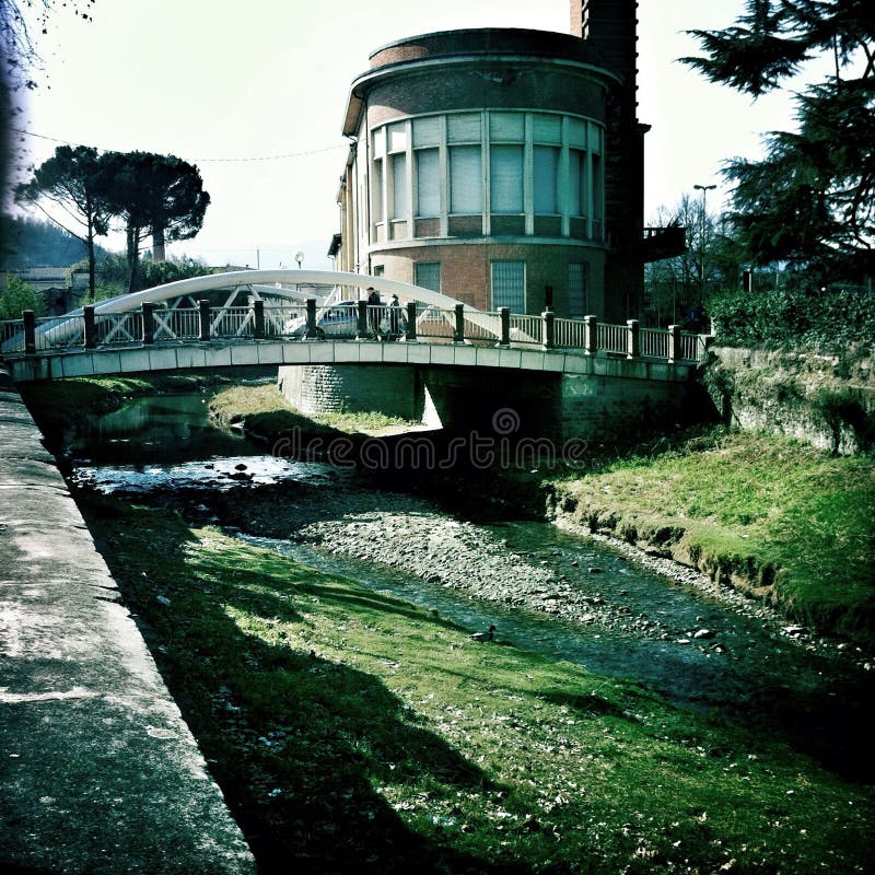 Modern Bridge on Town River Stock Photo - Image of landscape ...